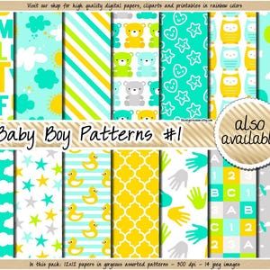 SALE Baby Boy Digital Paper Yellow Grey Digital Paper Baby Shower ...
