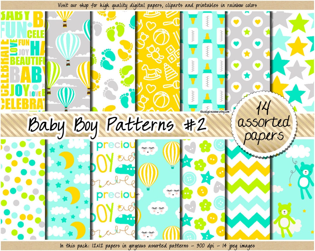 SALE Baby Boy Digital Paper Yellow Grey Digital Paper Baby Shower ...