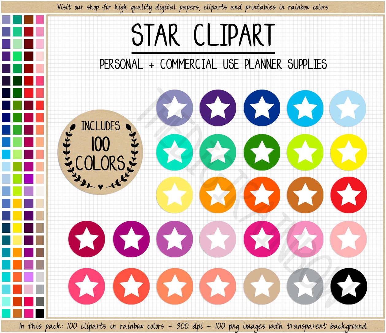 SALE 100 STAR Clipart Rainbow Star Stickers Star Icon Star Planner ...
