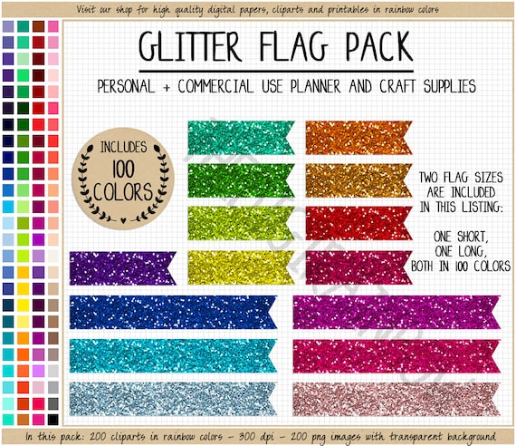 SALE 200 GLITTER FLAG Sticker Printable Straw Flag Glitter | Etsy