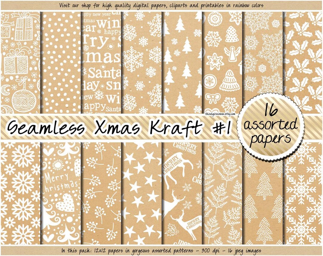 SEAMLESS Christmas Digital Paper Realistic Kraft Texture Printable ...