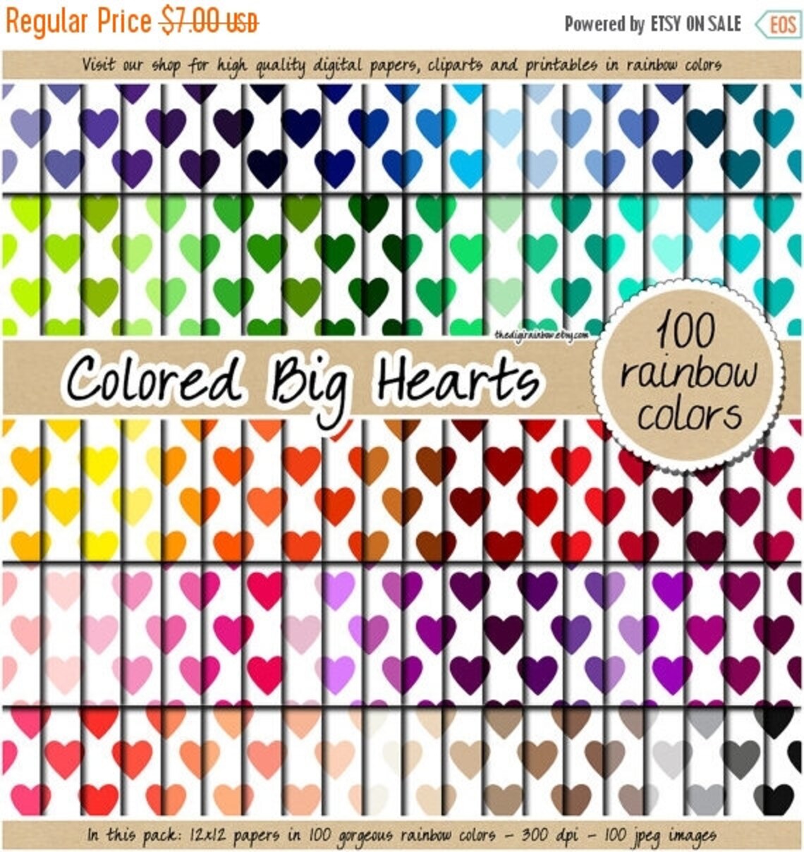 100 Rainbow Big Heart Digital Paper Valentine's Day - Etsy