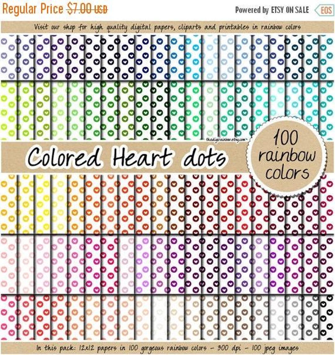 100 Colored Polka Dot Heart Digital Paper Bubble Digital Paper Bubble ...