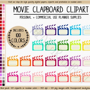 SALE 100 MOVIE CLAPBOARD Clipart Movie Theater Clipart Date Night ...