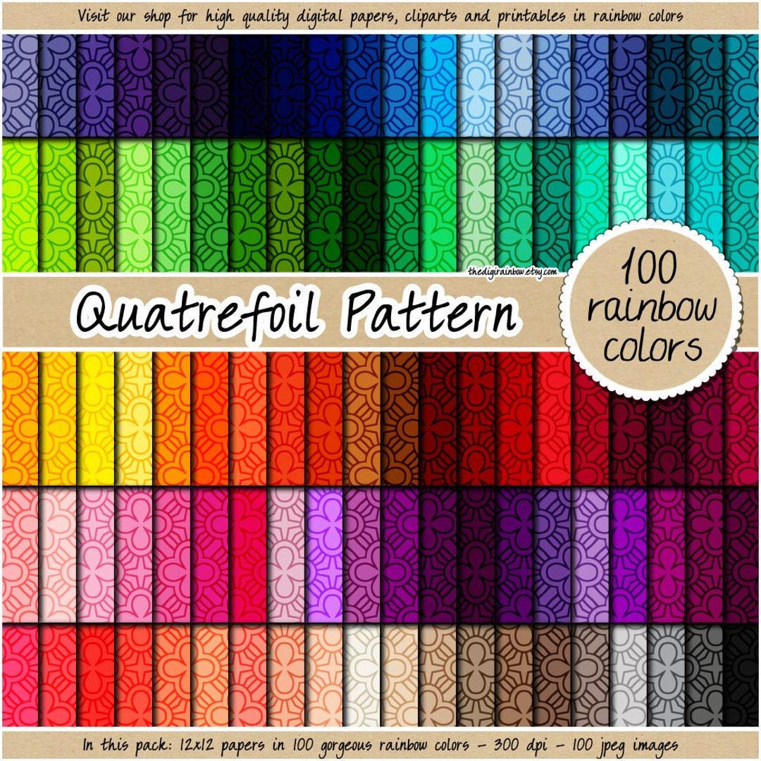 100 Quatrefoil Digital Paper Mosaic Digital Paper Rainbow Quatrefoil ...