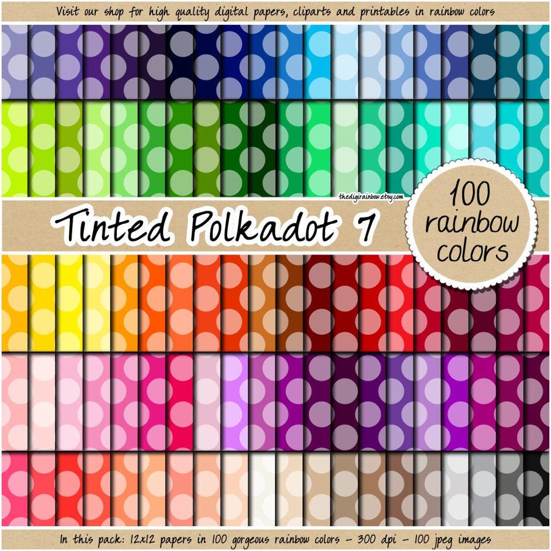 100 SEAMLESS Tinted Polkadot Digital Paper Rainbow Clipart Printable ...