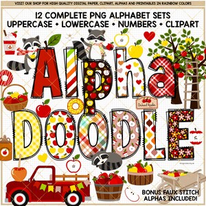 Apple Doodle Alphabet Bundle Fall PNG Font School Teacher Stitch Alpha ...