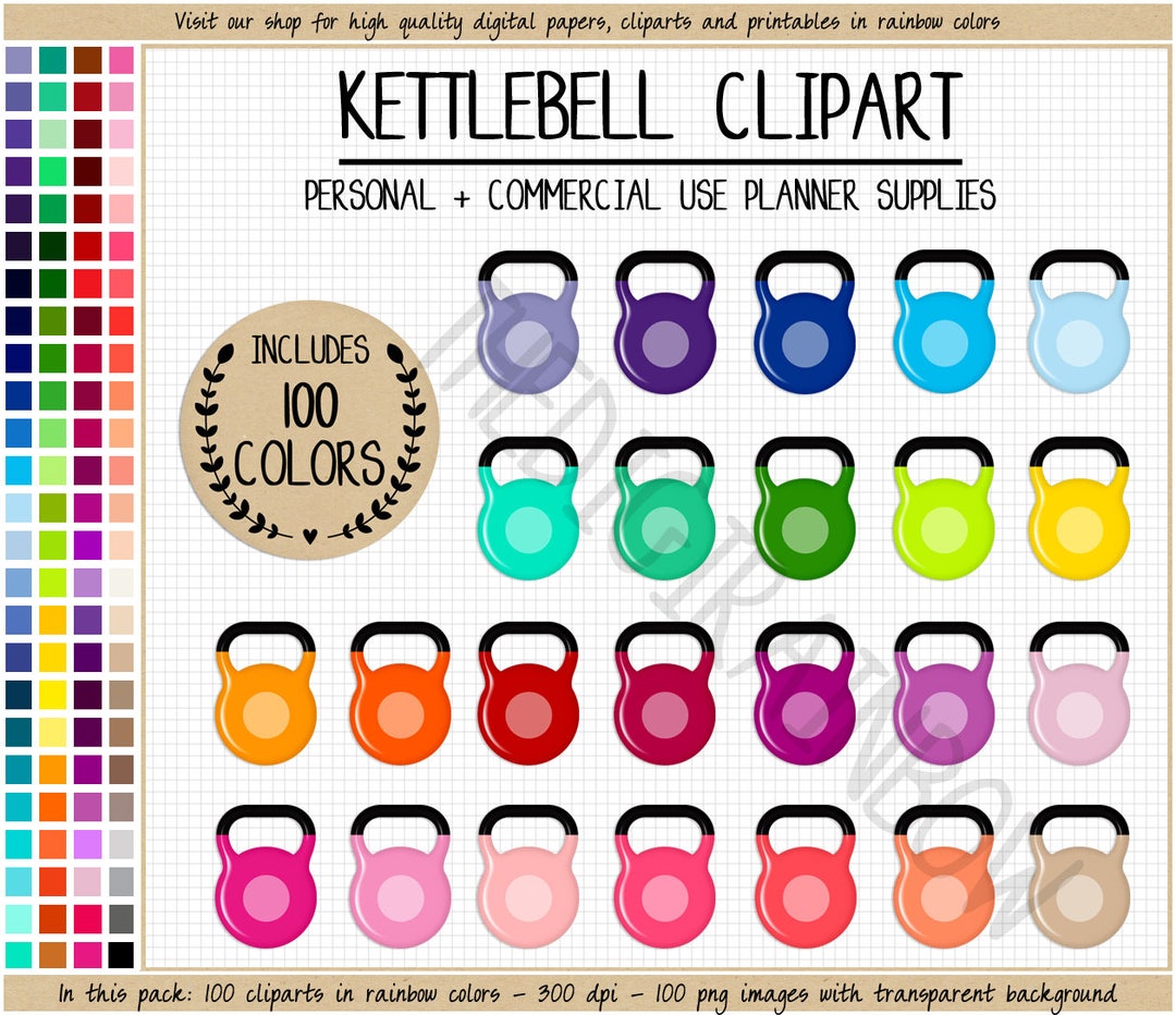 SALE 100 KETTLEBELL Clipart Weights Clipart Rainbow Kettlebell Stickers ...