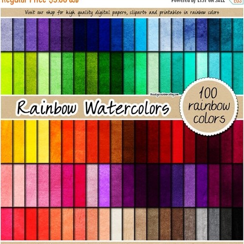 Rainbow Watercolor Digital Paper 12x12 Bright Ombre - Etsy