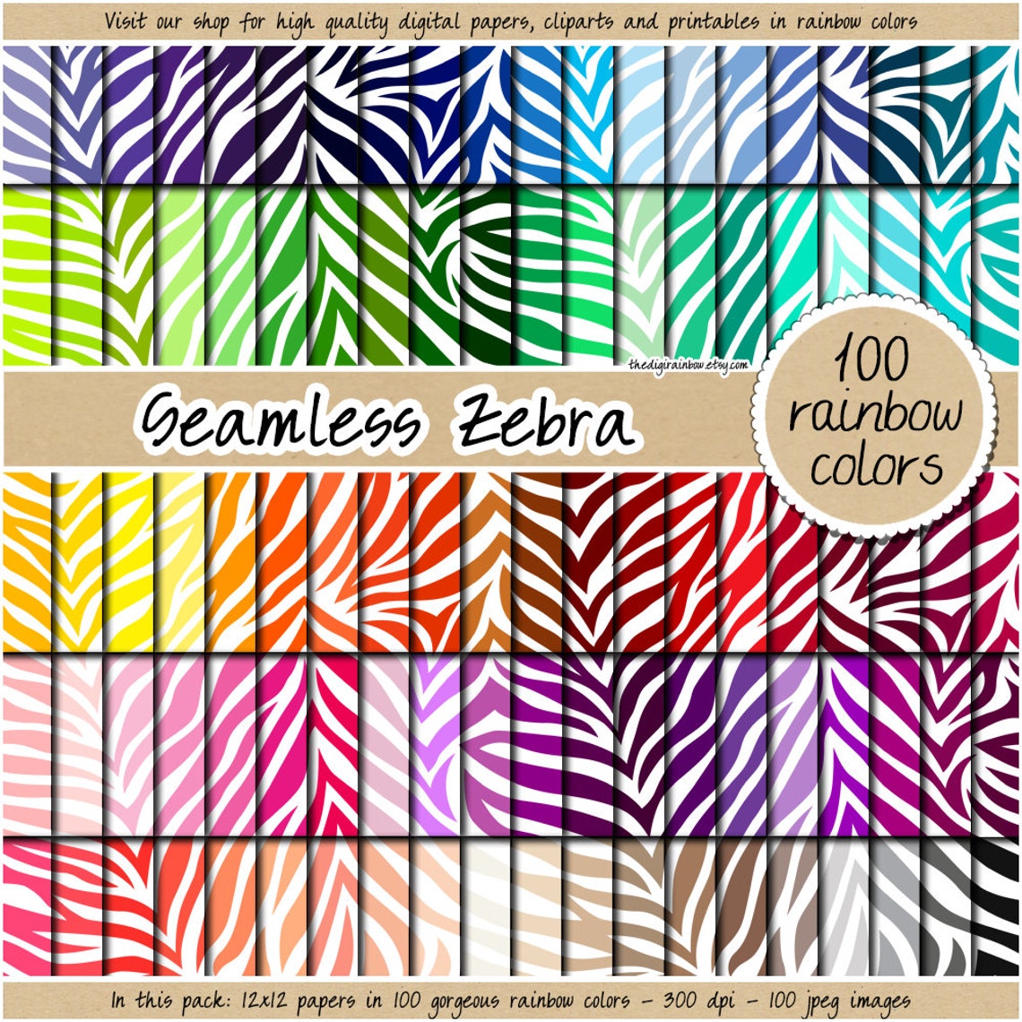 100 Zebra Digital Paper Seamless Rainbow Paper Safari Animal - Etsy