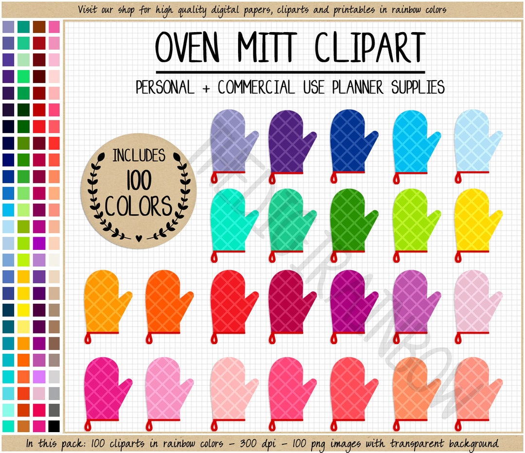 SALE 100 OVEN MITT Clipart Rainbow Oven Mitt Stickers Bright Kitchen ...