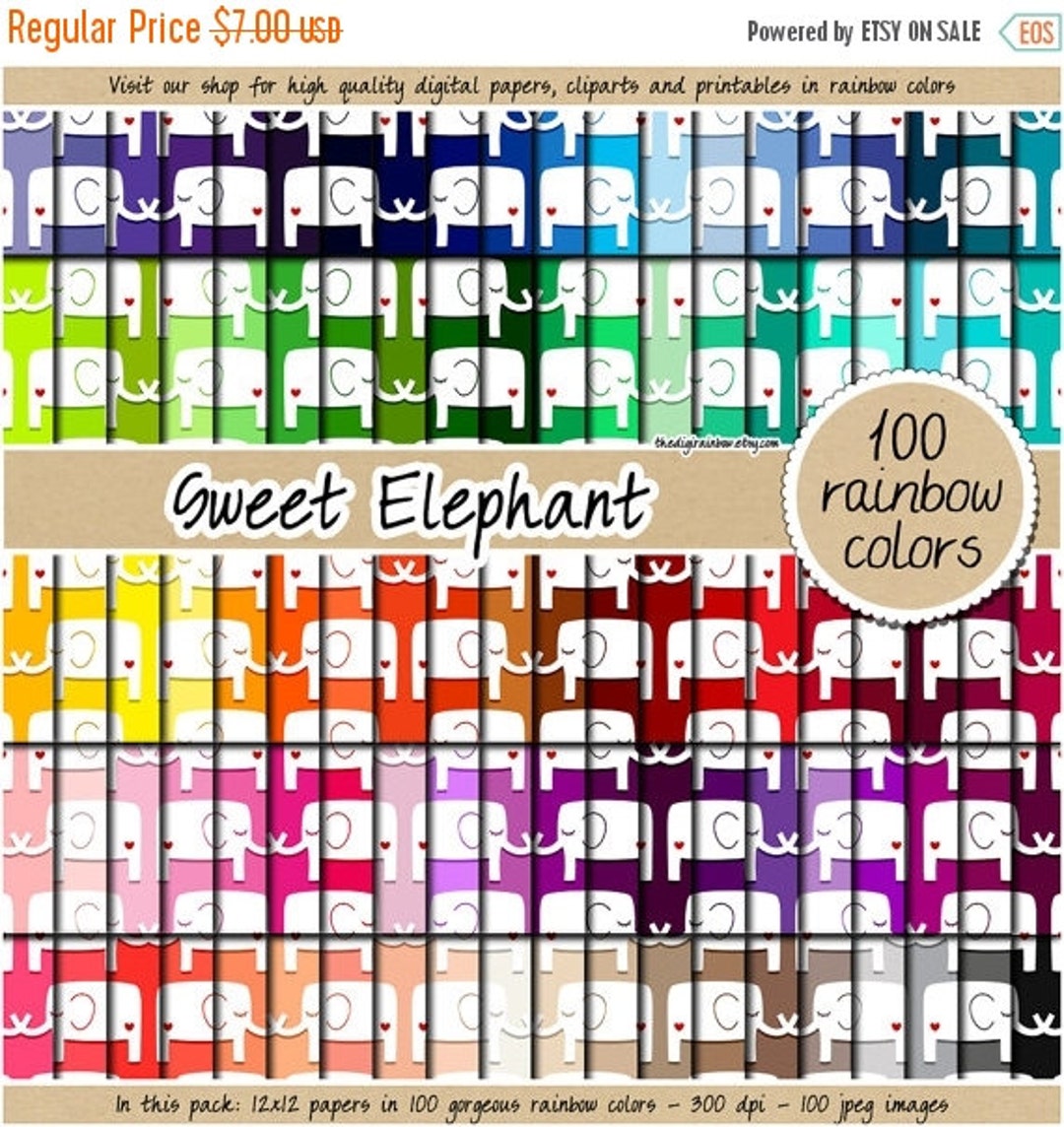 100 Elephant Digital Papers Digital Rainbow Paper Pack Scrapbooking Kit ...