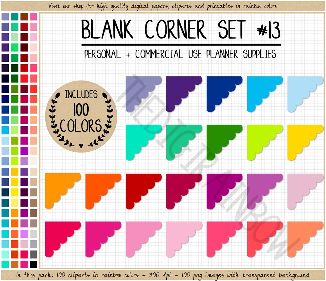 SALE 100 Scallop Corner Digital Sticker Straight Blank Corner Clipart ...