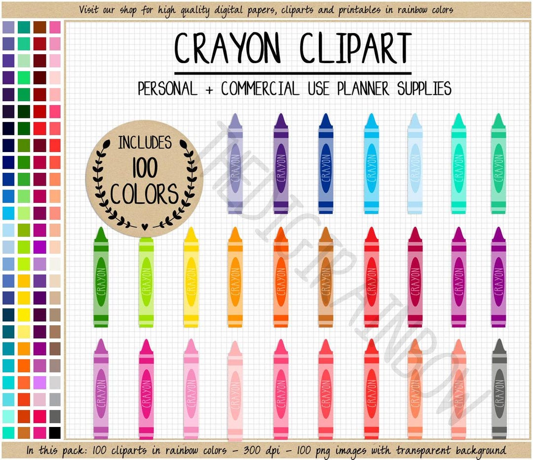 SALE 100 CRAYON Clipart Rainbow Crayon Stickers Back to School Clipart ...