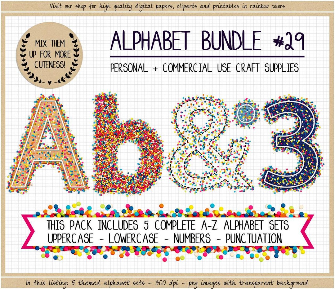 Confetti Alphabet Letters Denim Alpha Sprinkles Clipart Lowercase ...