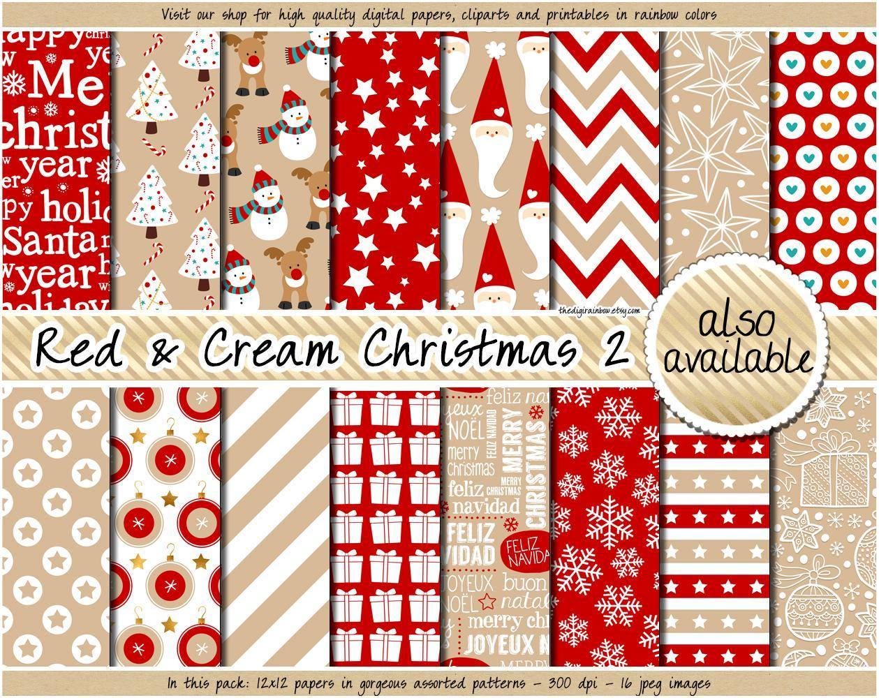 SALE Christmas Digital Paper Red Christmas Digital Paper Holiday ...