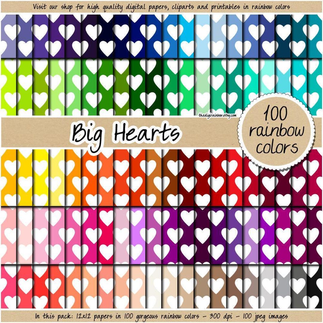 100 SEAMLESS Heart Digital Paper Valentine's Day Background Rainbow ...