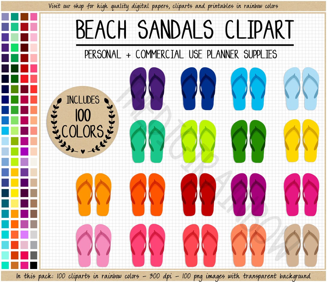 100 FLIP FLOPS Clipart Beach Sandals Clipart Summer Planner Stickers ...