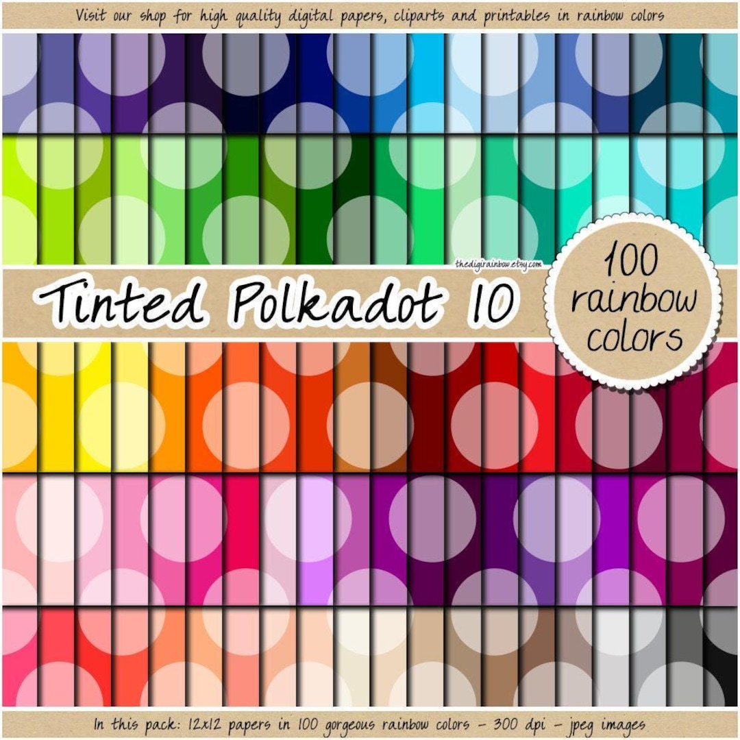 100 SEAMLESS Tinted Dot Digital Paper Big Polkadot Pattern Rainbow ...