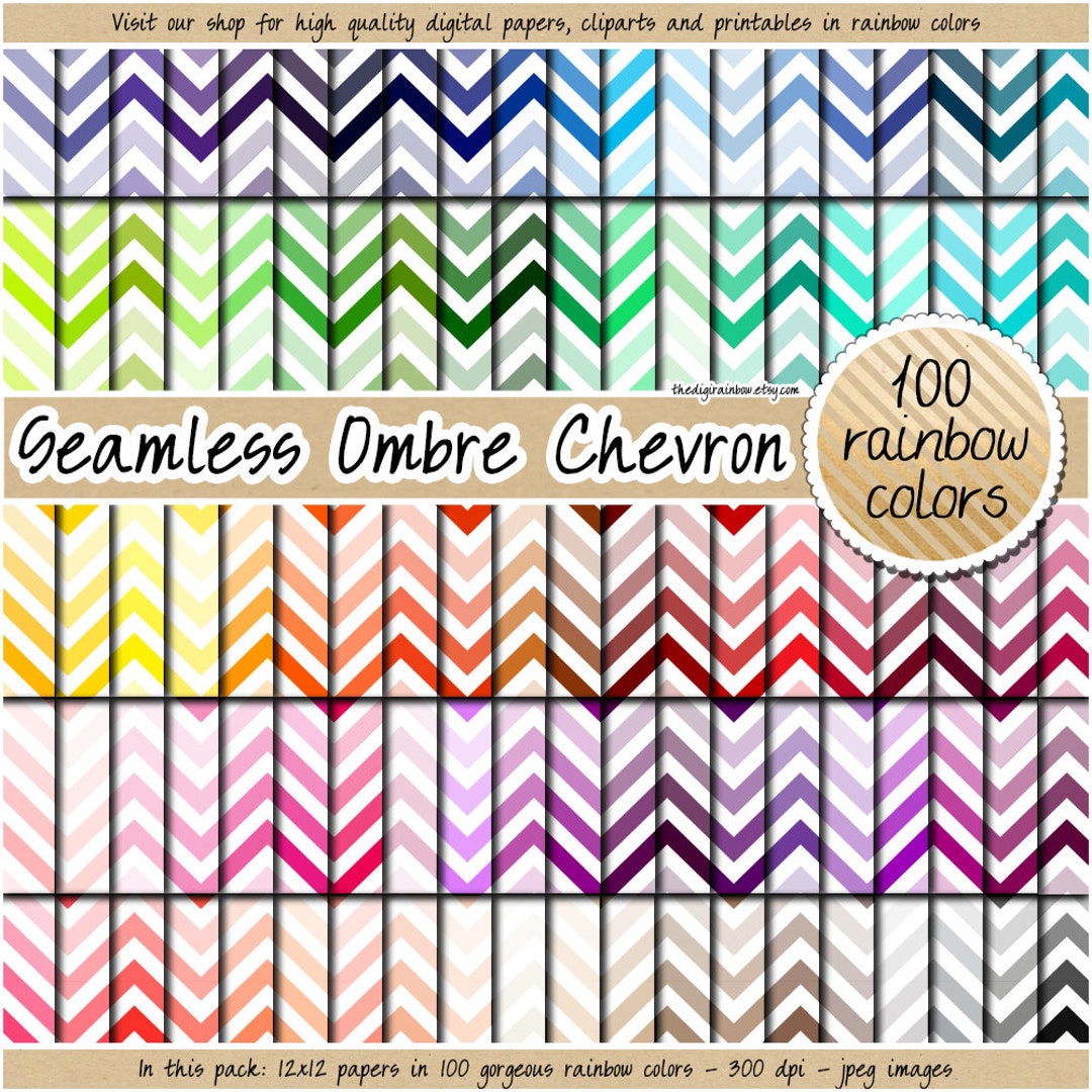 100 Seamless Chevron Digital Paper Ombre Rainbow Clipart Printable ...