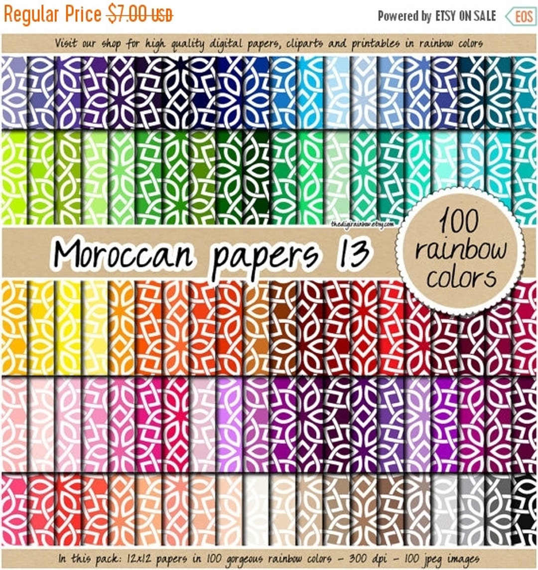 100 Moroccan Digital Paper White Quatrefoil Digital Paper Rainbow ...