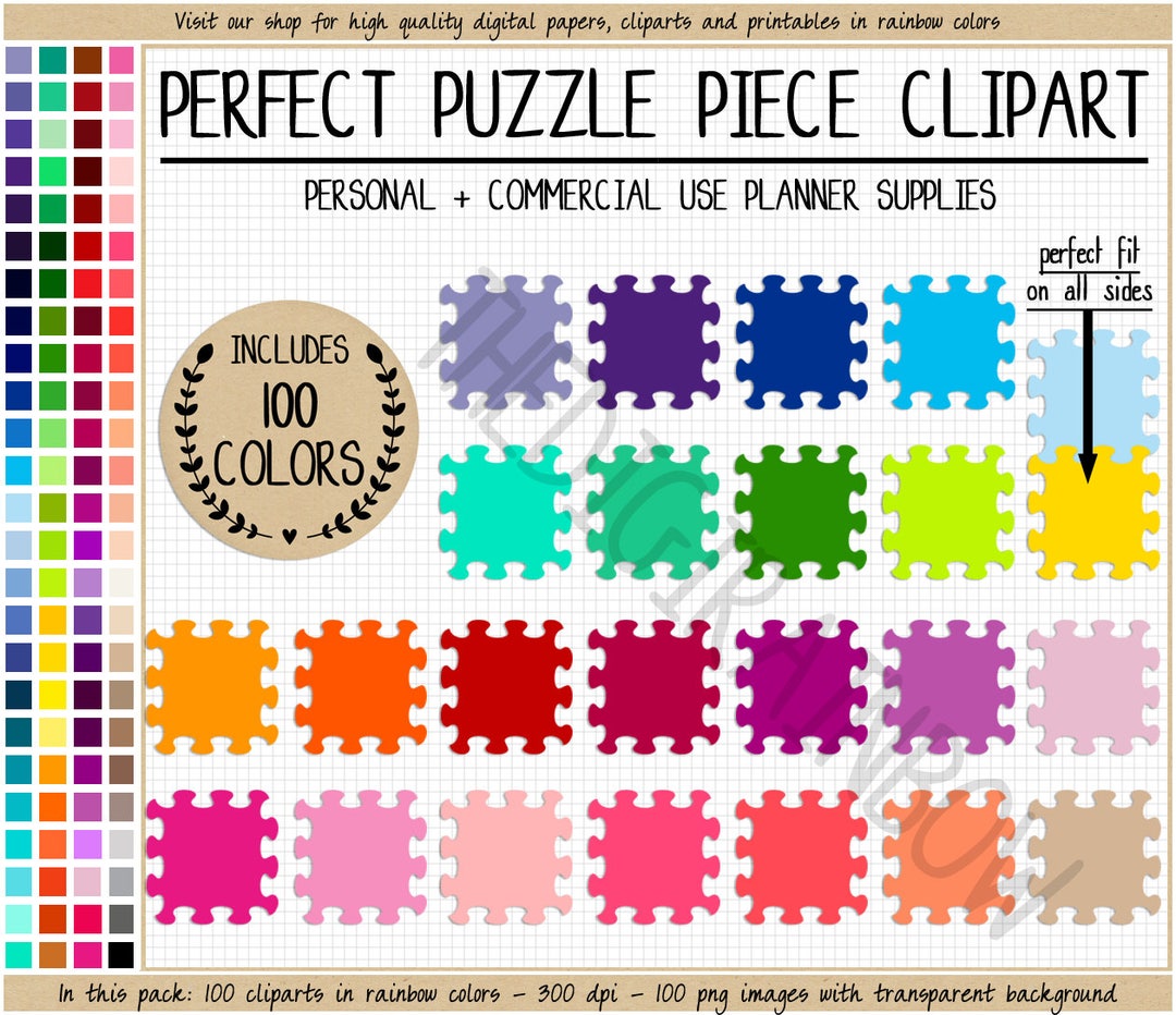 SALE 100 PUZZLE Clipart Rainbow Puzzle Printable Sticker Board Game ...