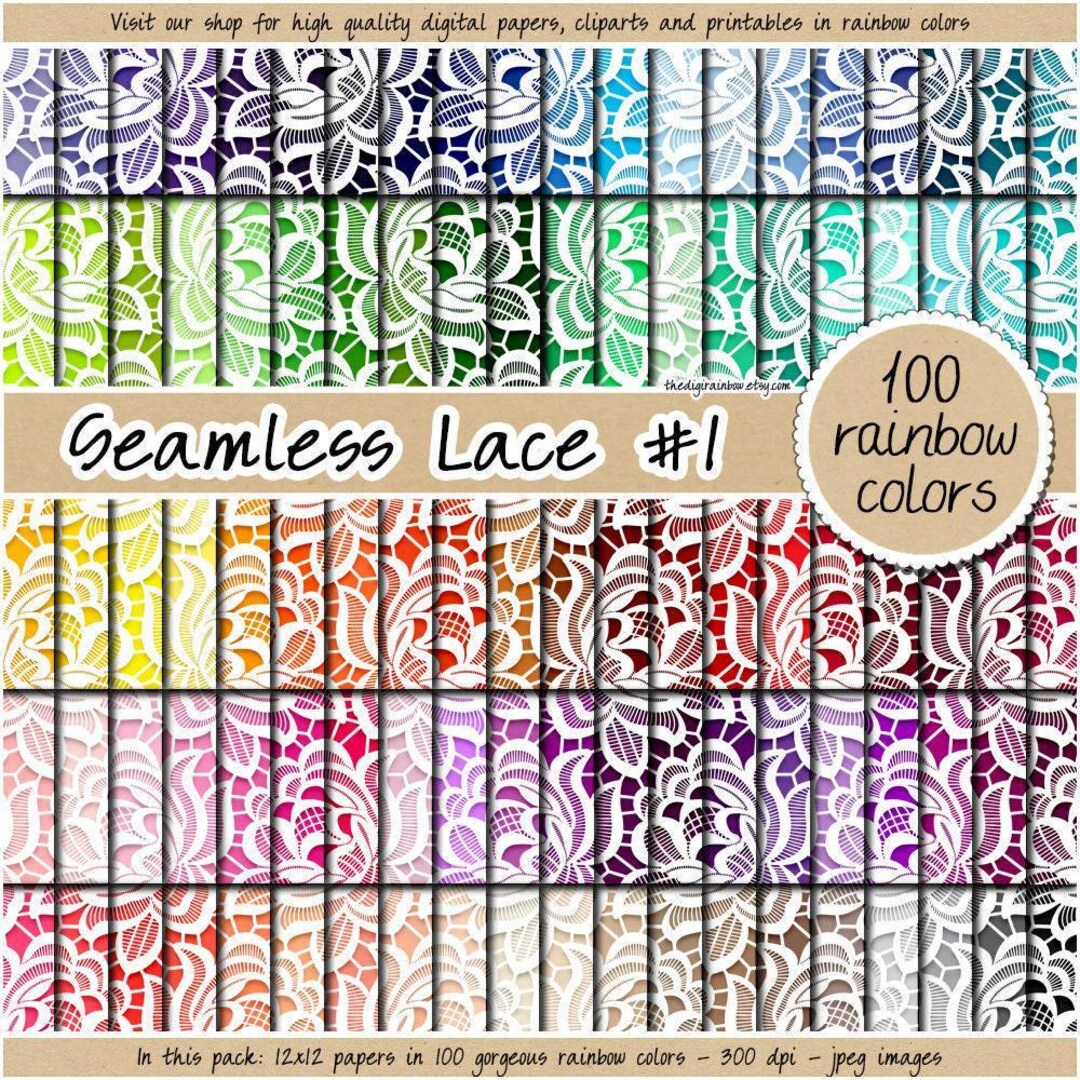 100 SEAMLESS White Lace Digital Paper Ivory Wedding Background Rainbow ...