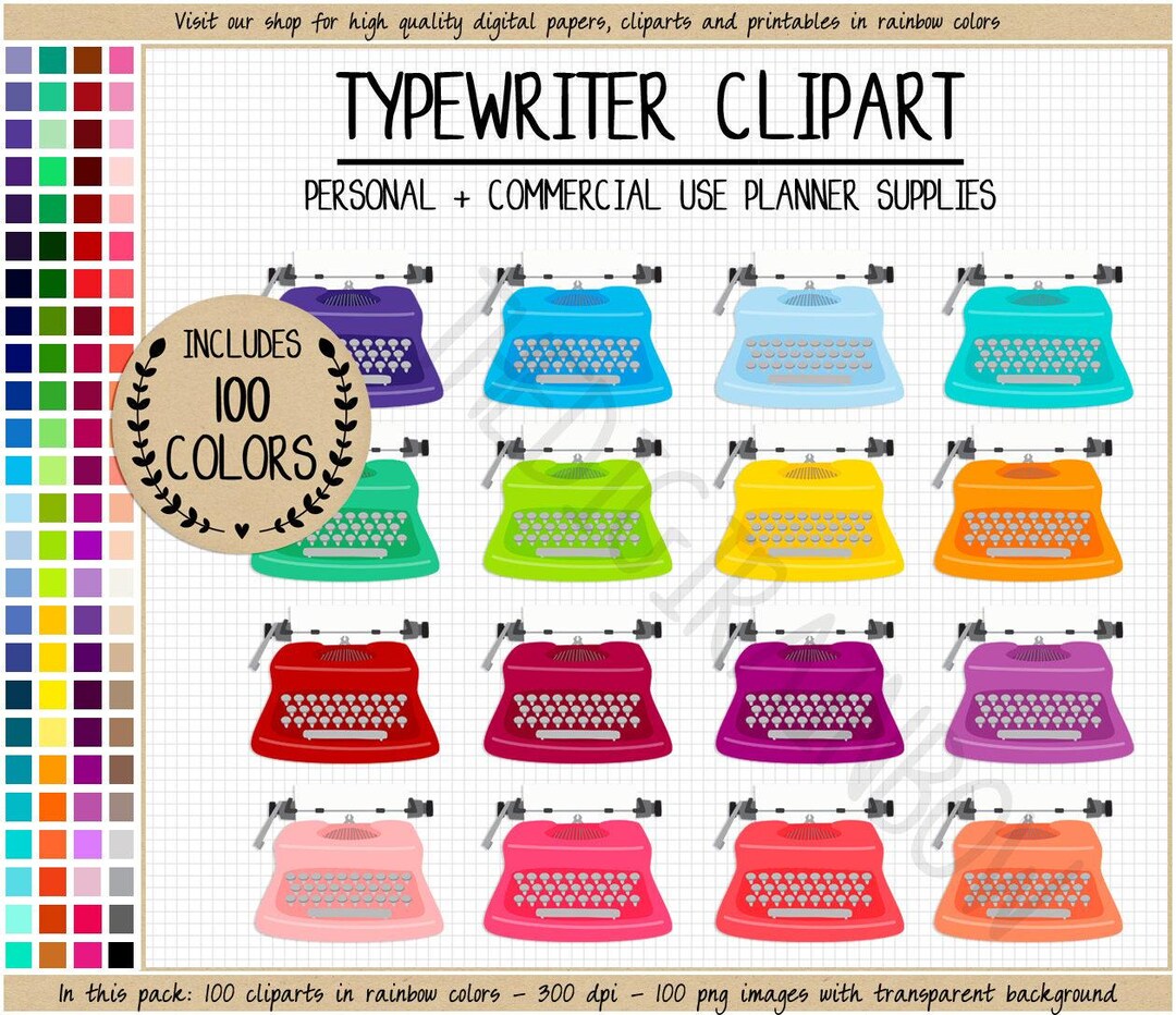 SALE 100 Typewriter Clipart Typewriter Planner Stickers Writer Graphics ...
