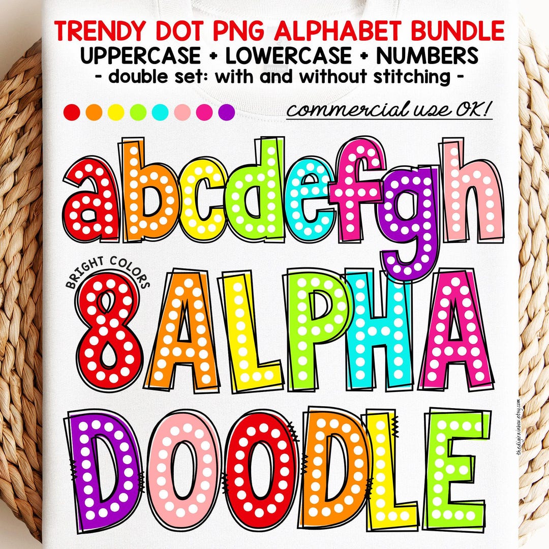 Dots Alphabet PNG Doodle Letters Rainbow Handwritten Scribble Alphas ...