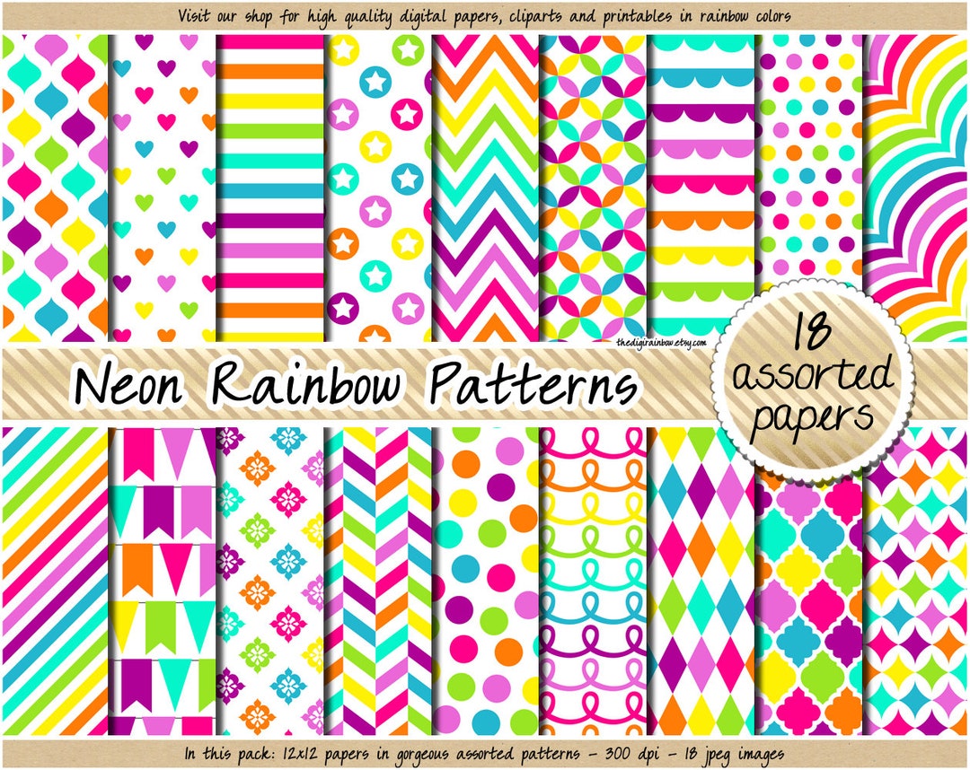 SALE Rainbow Digital Paper Neon Digital Paper Bright Planner Stickers ...