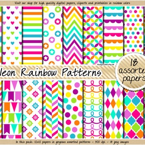 SALE Rainbow Digital Paper Neon Digital Paper Bright Planner Stickers ...