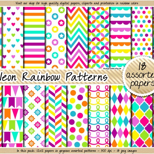 SALE Rainbow Digital Paper Neon Digital Paper Bright Planner - Etsy
