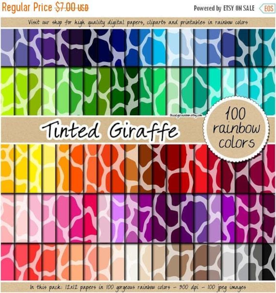 100 Giraffe Digital Paper Animal Print Pattern Safari Clipart Rainbow ...