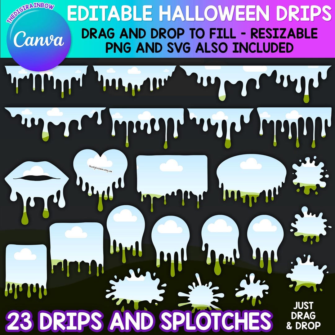 Editable Halloween Drip CANVA Template, Ice Cream Dripping Borders ...