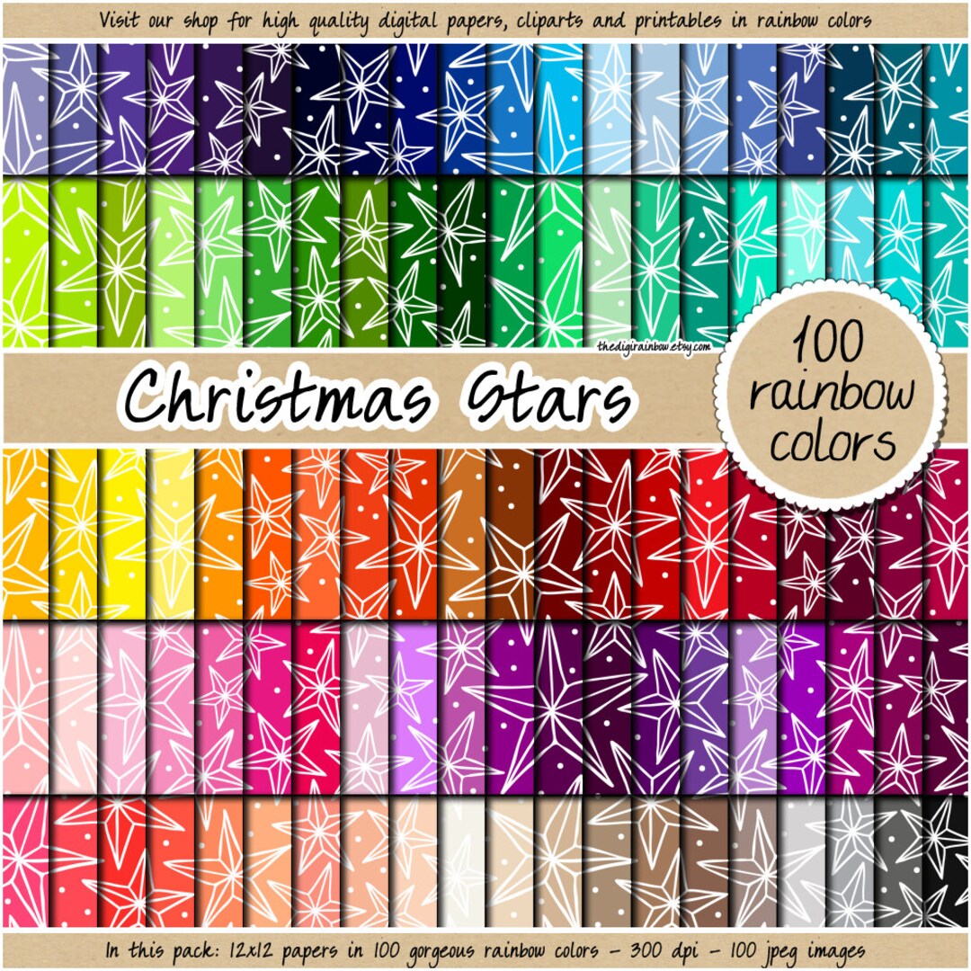 100 Seamless Star Digital Paper Christmas Gift Wrapping Background ...
