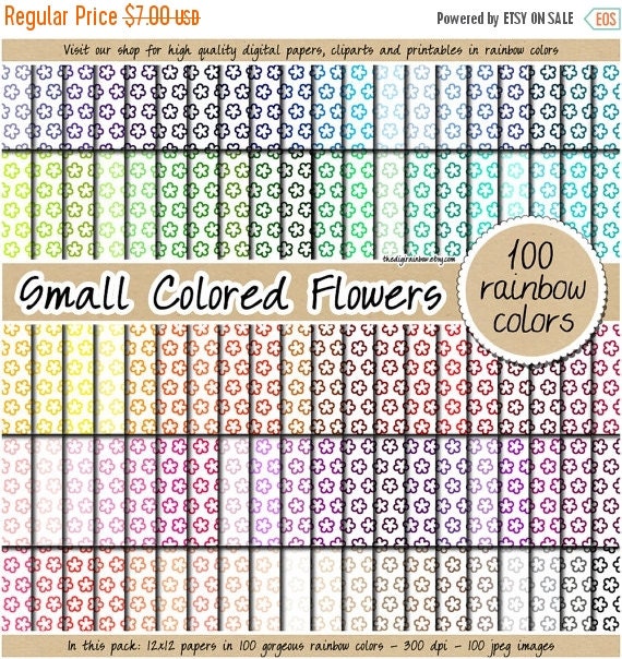 100 Rainbow Tiny Flower Digital Paper Pastel Flower Pattern - Etsy