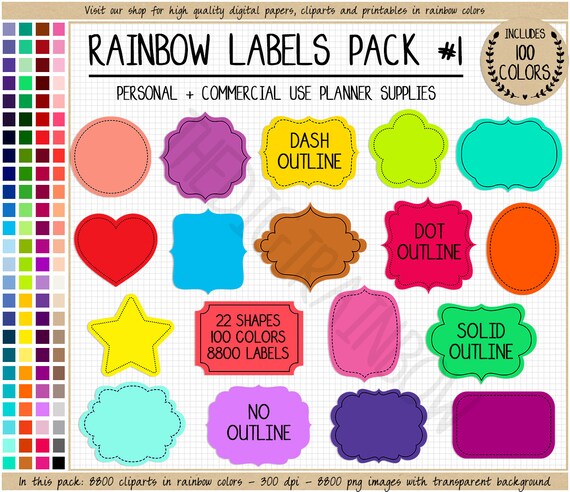 SALE 8800 Printable Rainbow Label Clipart Outline Label - Etsy