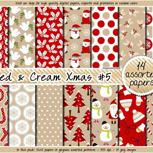 SALE Christmas Digital Paper Christmas Printable Paper Kraft - Etsy