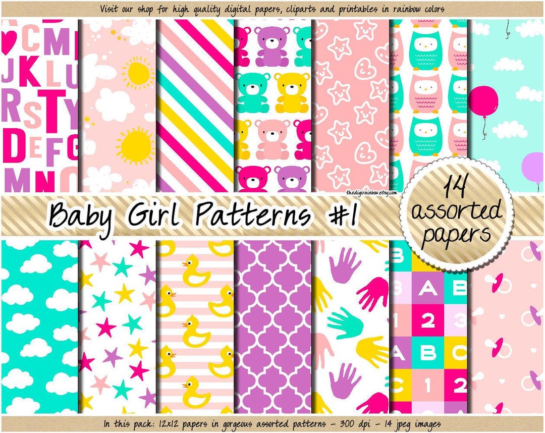 SALE Baby Girl Digital Paper Purple and Pink Digital Paper Baby Shower ...