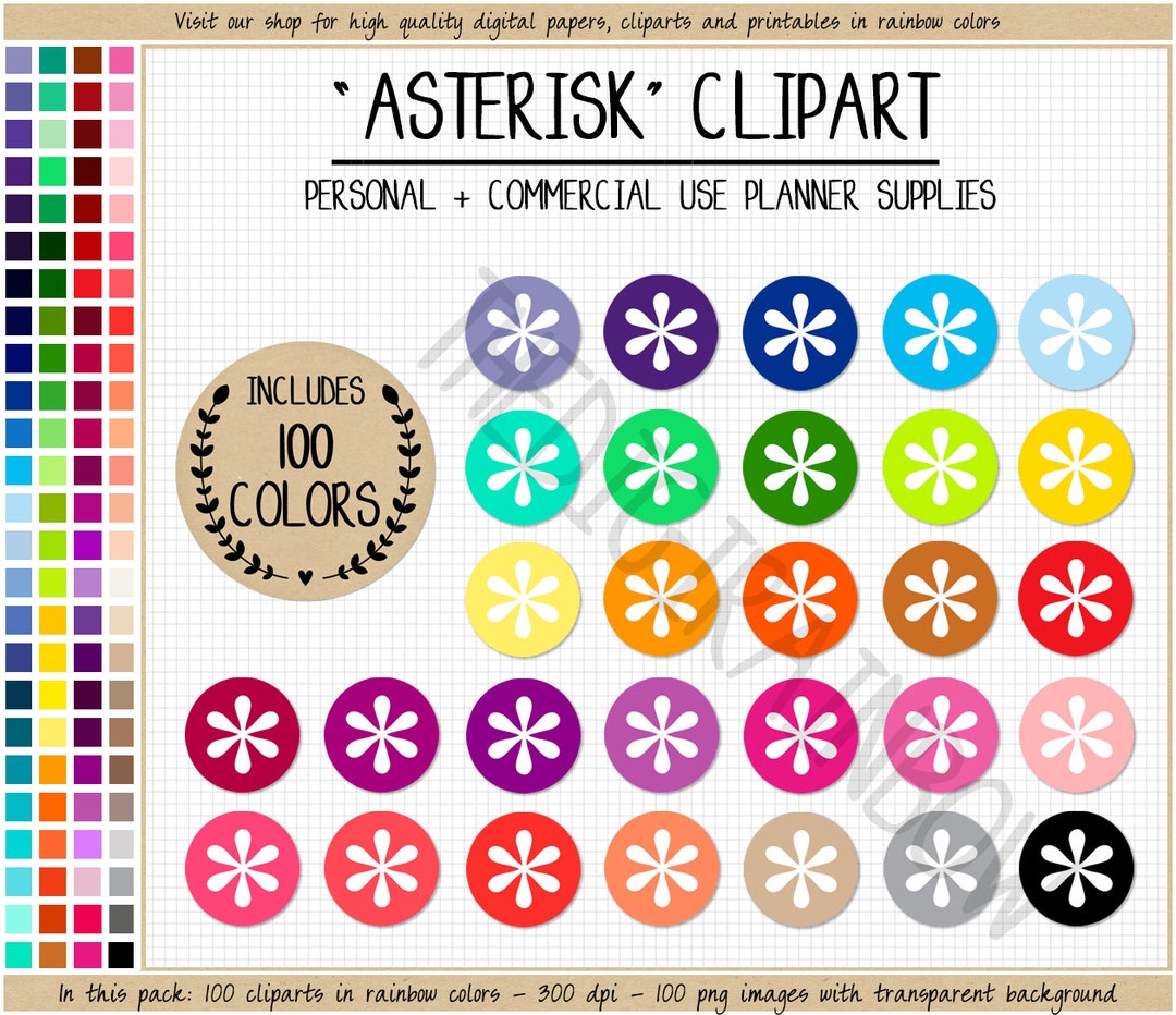 SALE 100 ASTERISK Clipart Asterisk Sticker Circle Planner Sticker Round ...