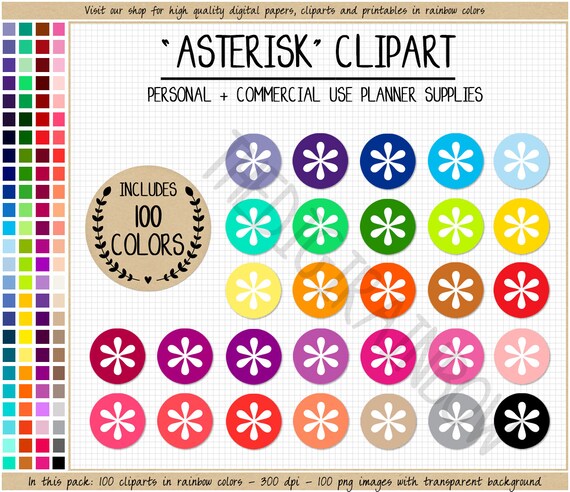 SALE 100 ASTERISK Clipart Asterisk Sticker Circle Planner - Etsy