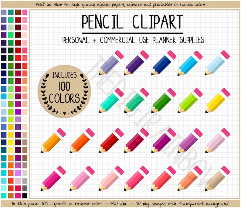SALE 100 PENCIL Clipart Rainbow Pencil Stickers Back to School | Etsy