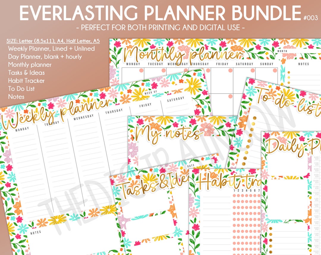 SALE Daisy Weekly Desk Planner Printable Floral Notepad Daily Organizer ...