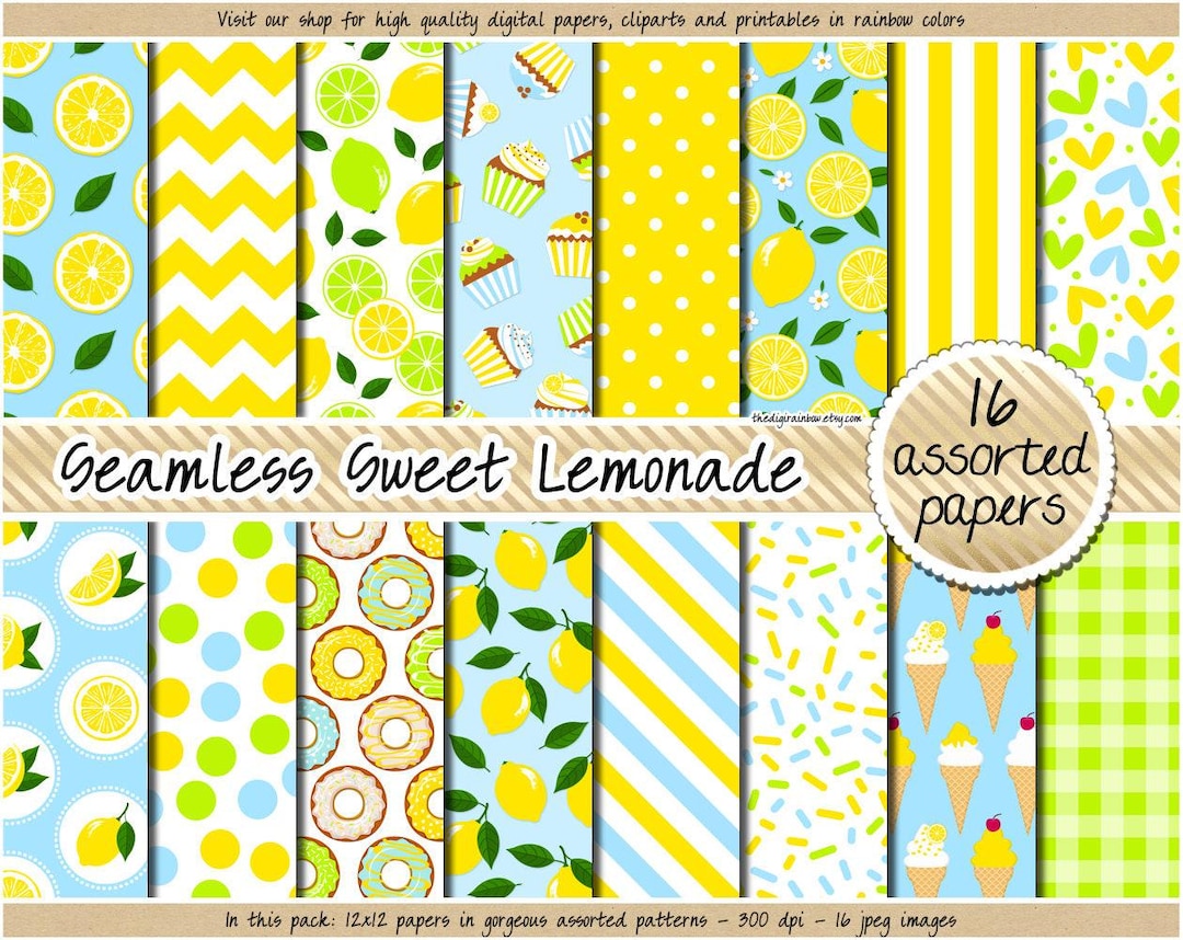 SALE Lemon Digital Paper Lemonade Digital Paper Fruit Digital Paper Ice ...