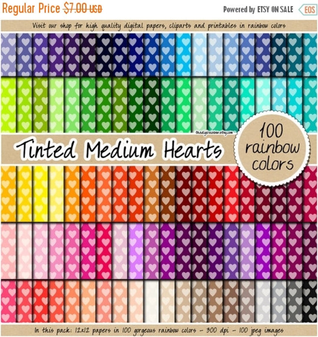 100 Tinted Heart Digital Paper Heart Pattern Valentine's Day Scrapbook ...
