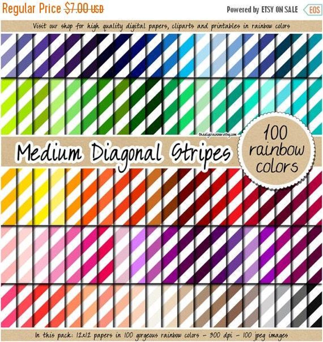 100 SEAMLESS Diagonal Stripes Digital Paper Stripe Pattern Rainbow ...