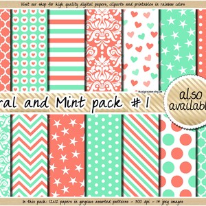 SALE Coral and Mint Digital Paper Nautical Digital Paper for ...