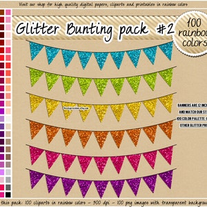 SALE 100 Glitter Banner Clipart Flag Clipart Glitter Bunting Clipart ...