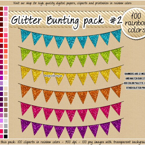 SALE 100 Glitter Banner Clipart Flag Clipart Glitter Bunting - Etsy