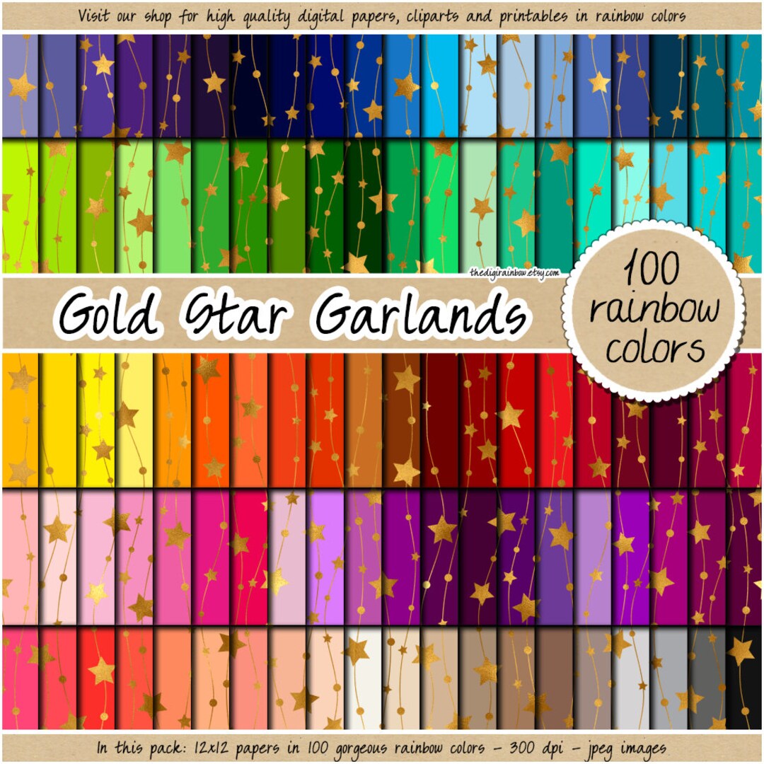 100 Seamless Gold Star Digital Paper Foil Printable Christmas Gift ...